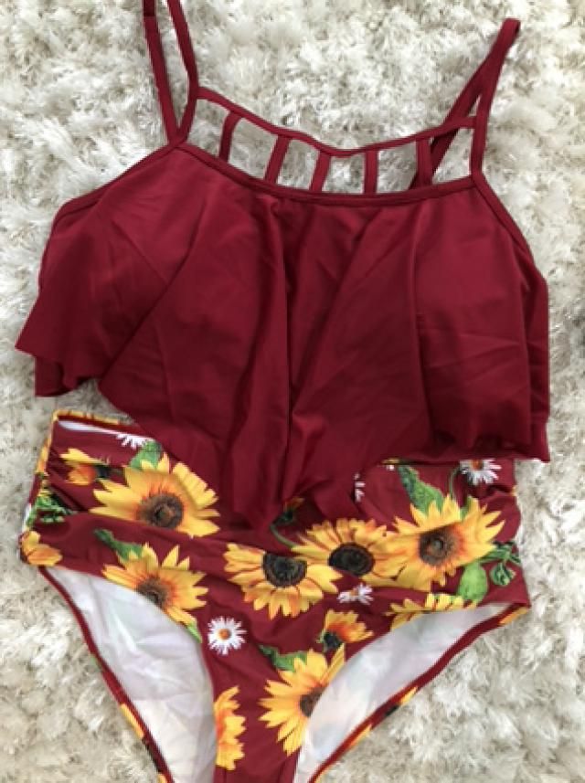 [35% OFF] 2021 Cut Out Sunflower Overlay Tankini Set In BLACK | DressLily